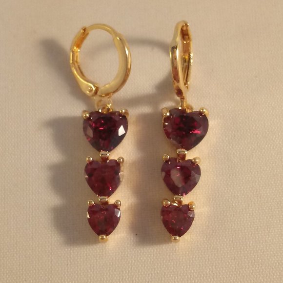 Jewelry | 18k Yellow Gold Filled Trilogy Ruby Red Heart Diamond Zircon ...